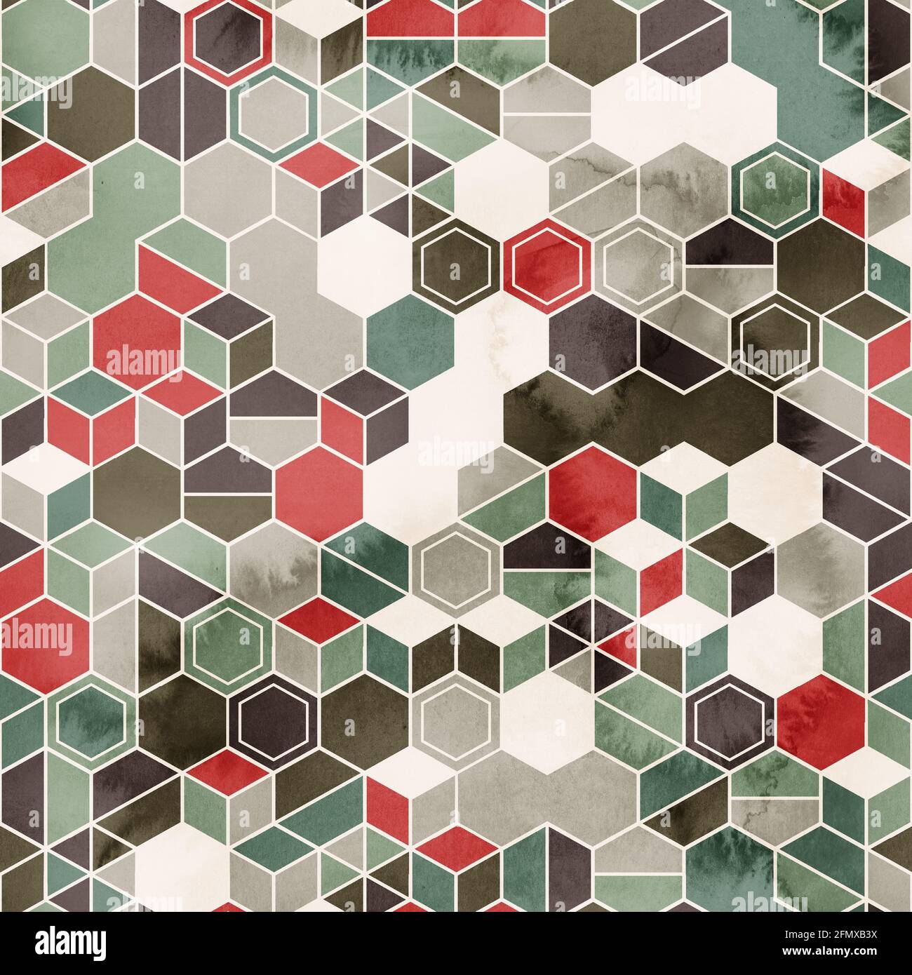 Seamless pattern of hexagons in random colors in watercolor Stock Photo ...