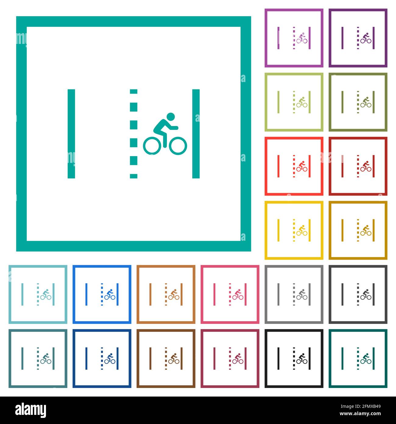 Bicycle lane flat color icons with quadrant frames on white background ...