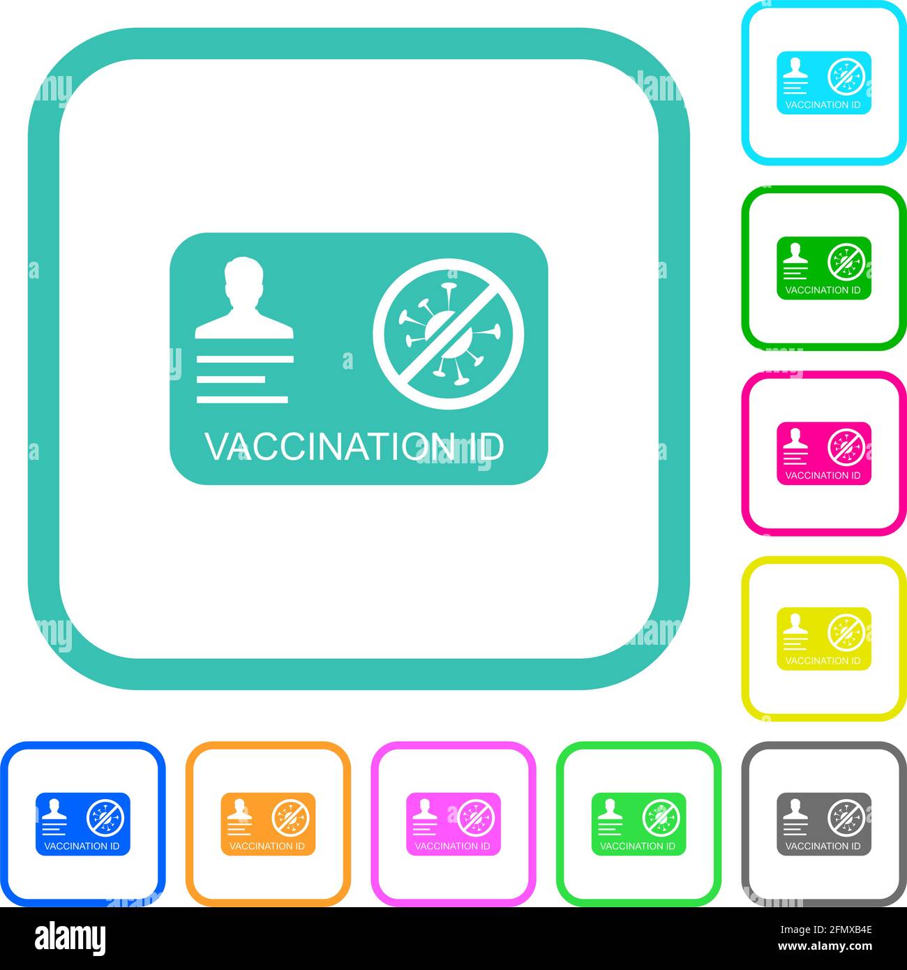 Vaccination id vivid colored flat icons in curved borders on white ...