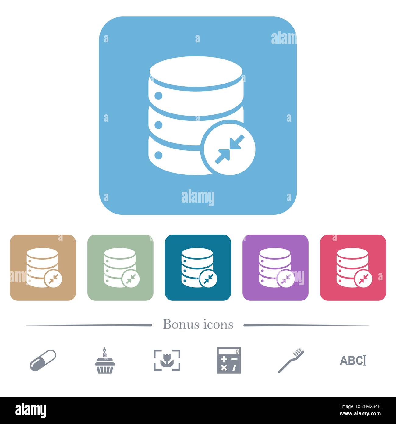 Shrink database white flat icons on color rounded square backgrounds. 6 ...