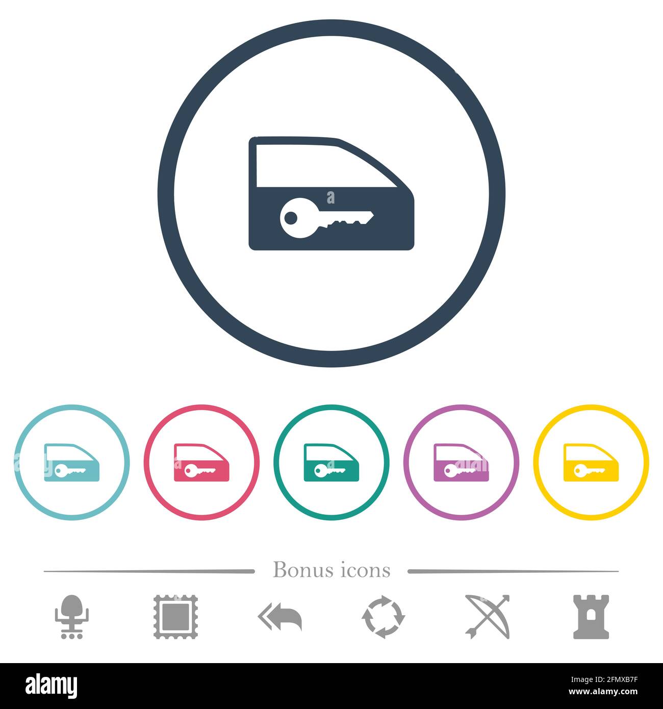Car door lock flat color icons in round outlines. 6 bonus icons ...