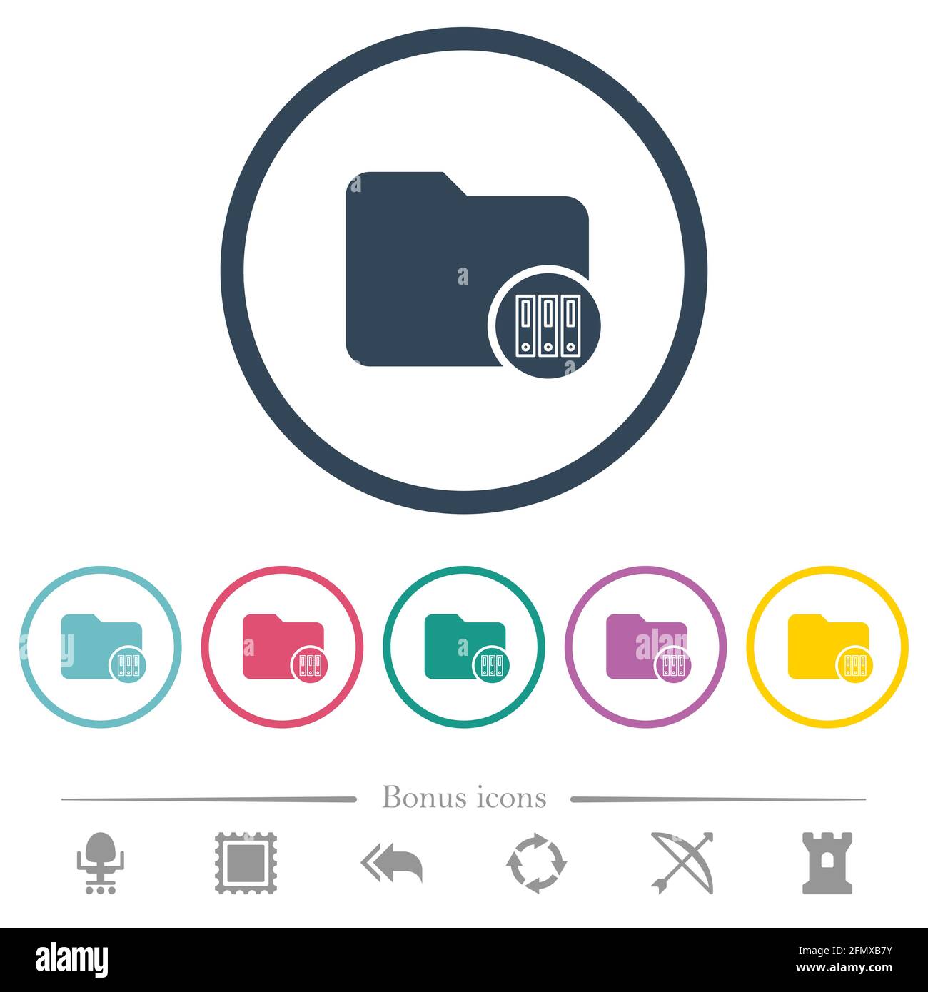 Archive directory flat color icons in round outlines. 6 bonus icons ...