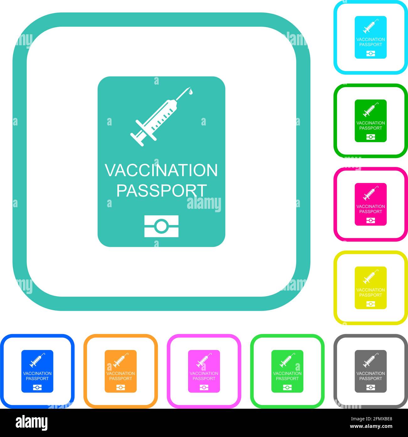 Vaccination passport vivid colored flat icons in curved borders on ...