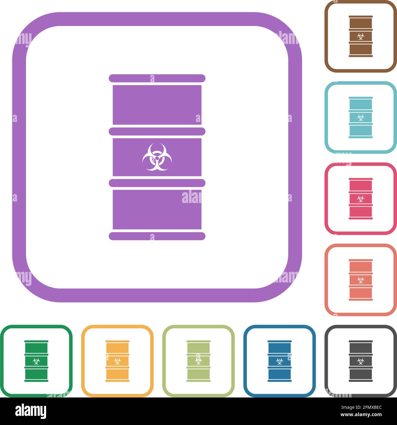 Biohazard waste simple icons in color rounded square frames on white ...