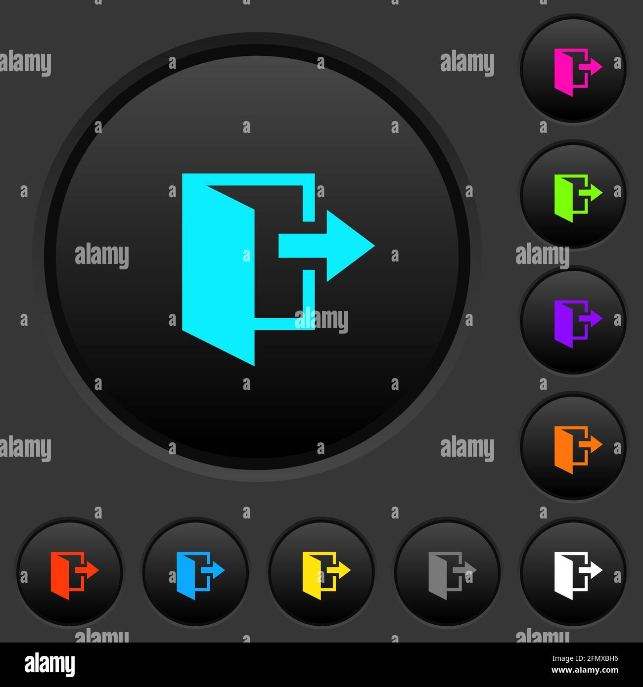 Leave dark push buttons with vivid color icons on dark grey background ...