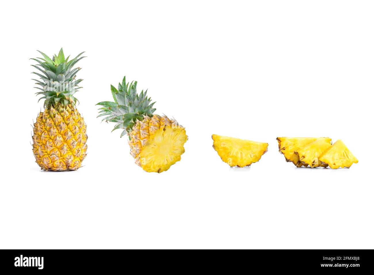 Collection of sliced pineapples and pineapple isolated on white ...