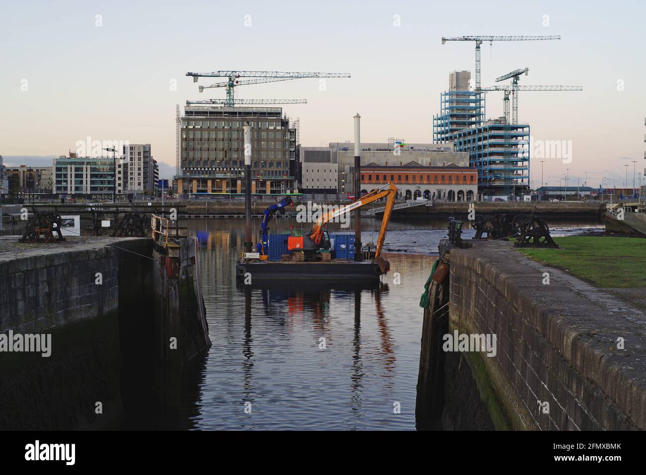 DUBLIN, IRELAND - Oct 28, 2019: Dredger in Dublin port deepens the ...