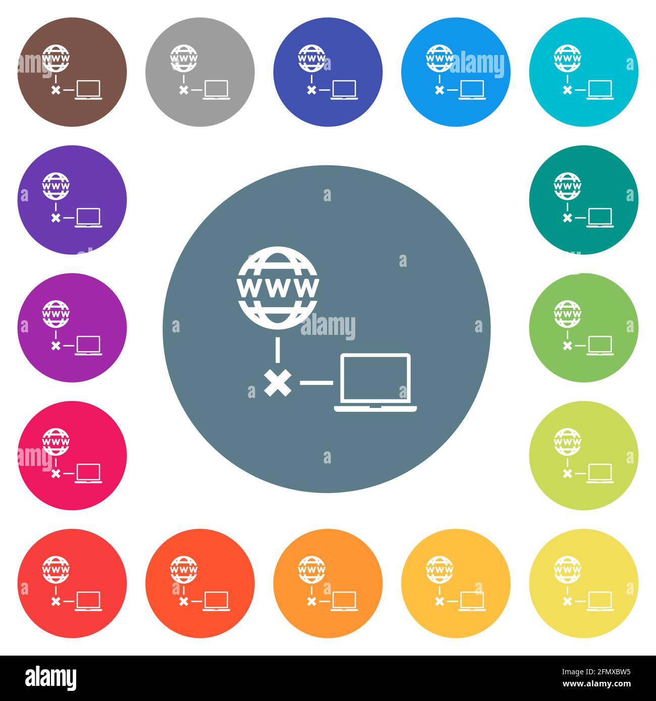 Offline laptop flat white icons on round color backgrounds. 17 ...