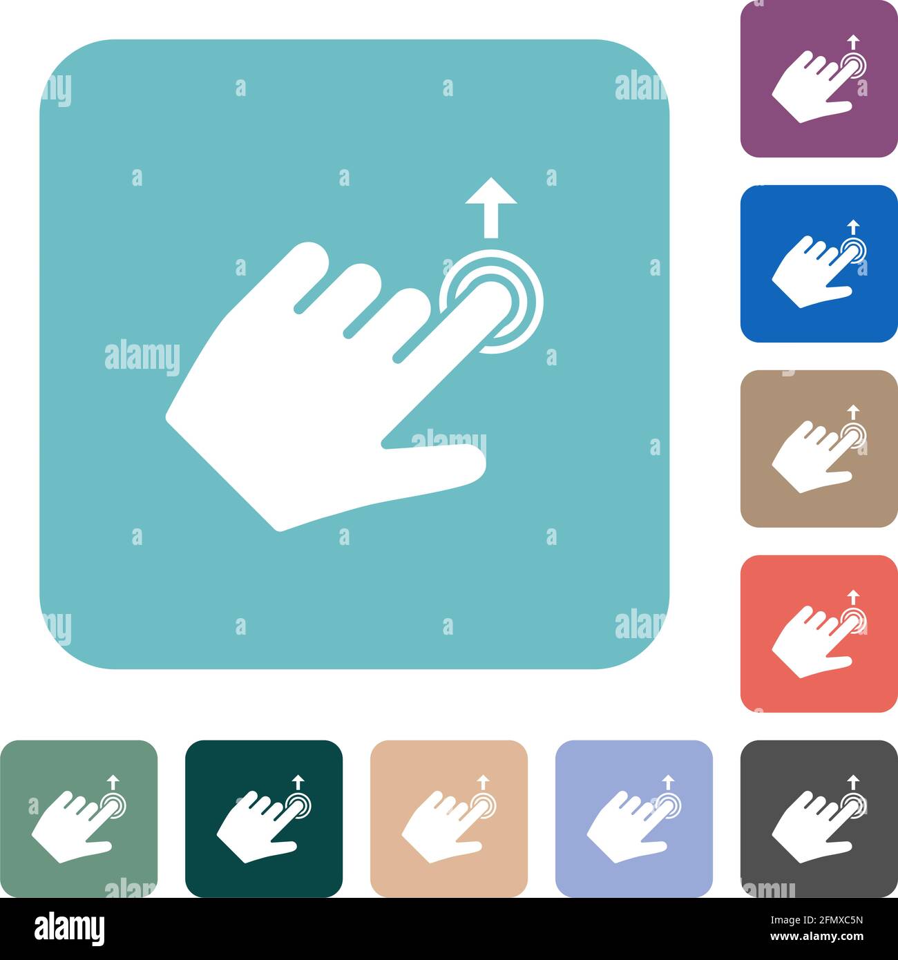 Left handed slide up gesture white flat icons on color rounded square backgrounds Stock Vector ...