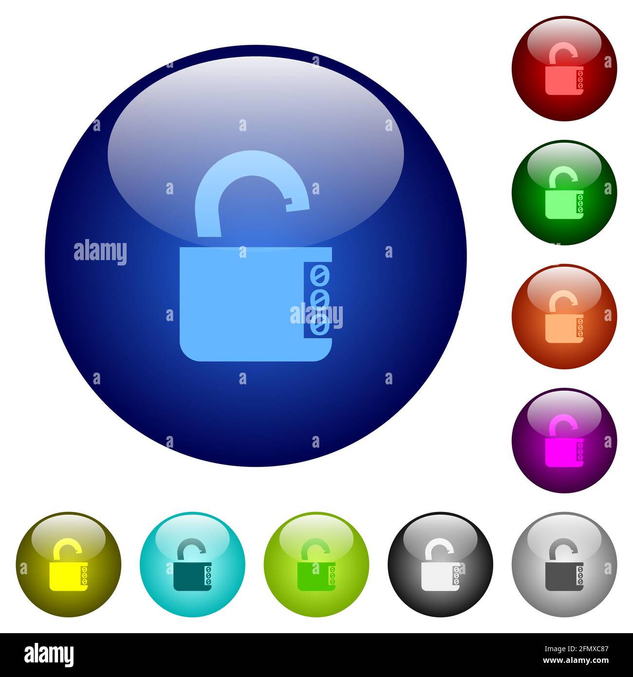 Unlocked combination lock with side numbers icons on round glass ...