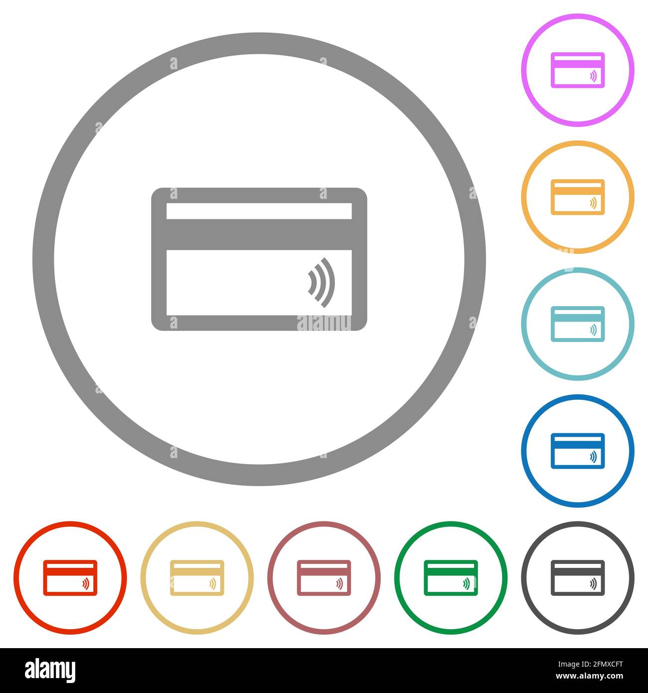 Contactless credit card flat color icons in round outlines on white background Stock Vector ...