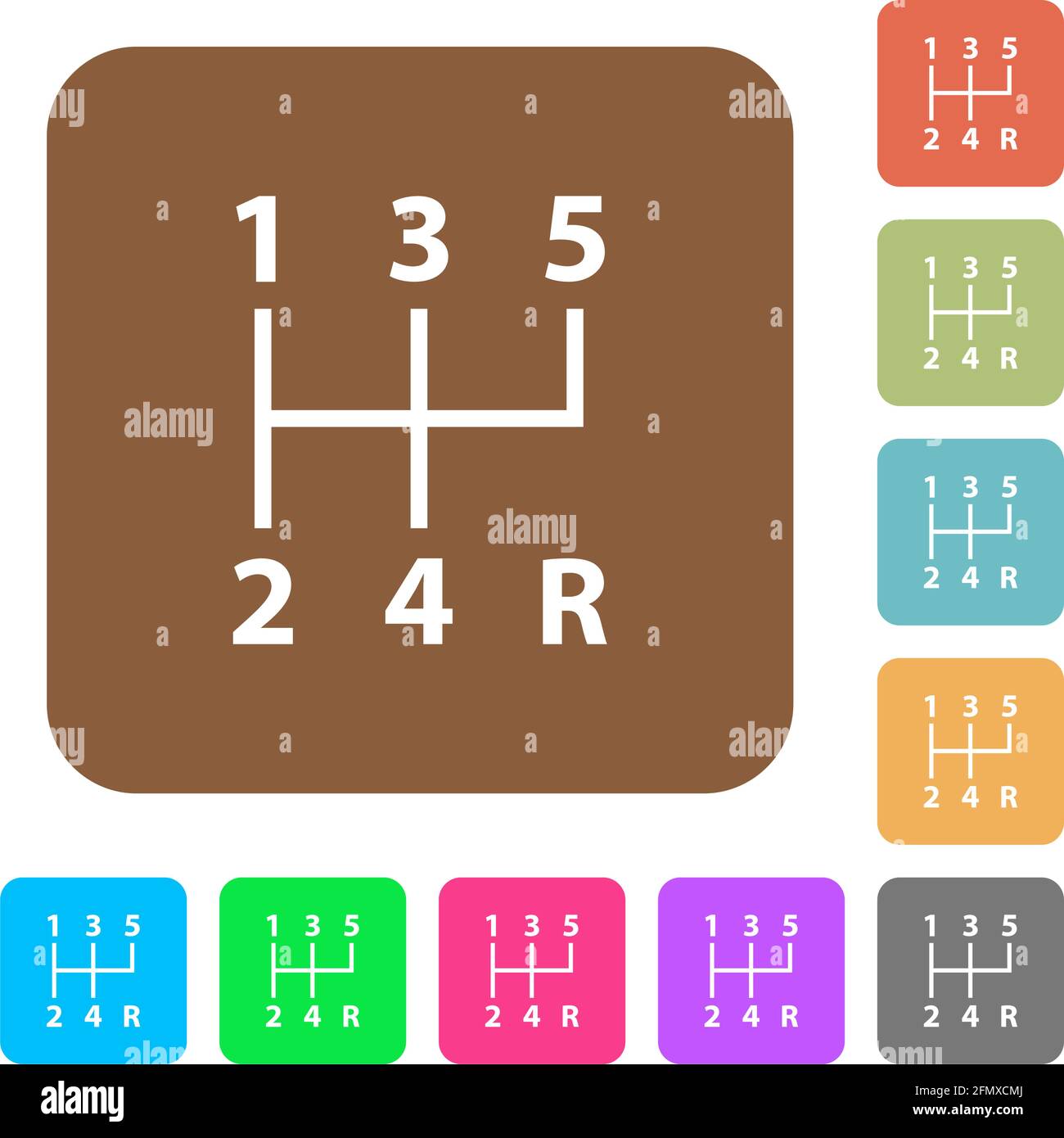 five speed manual gear shift flat icons on rounded square vivid color backgrounds Stock Vector ...