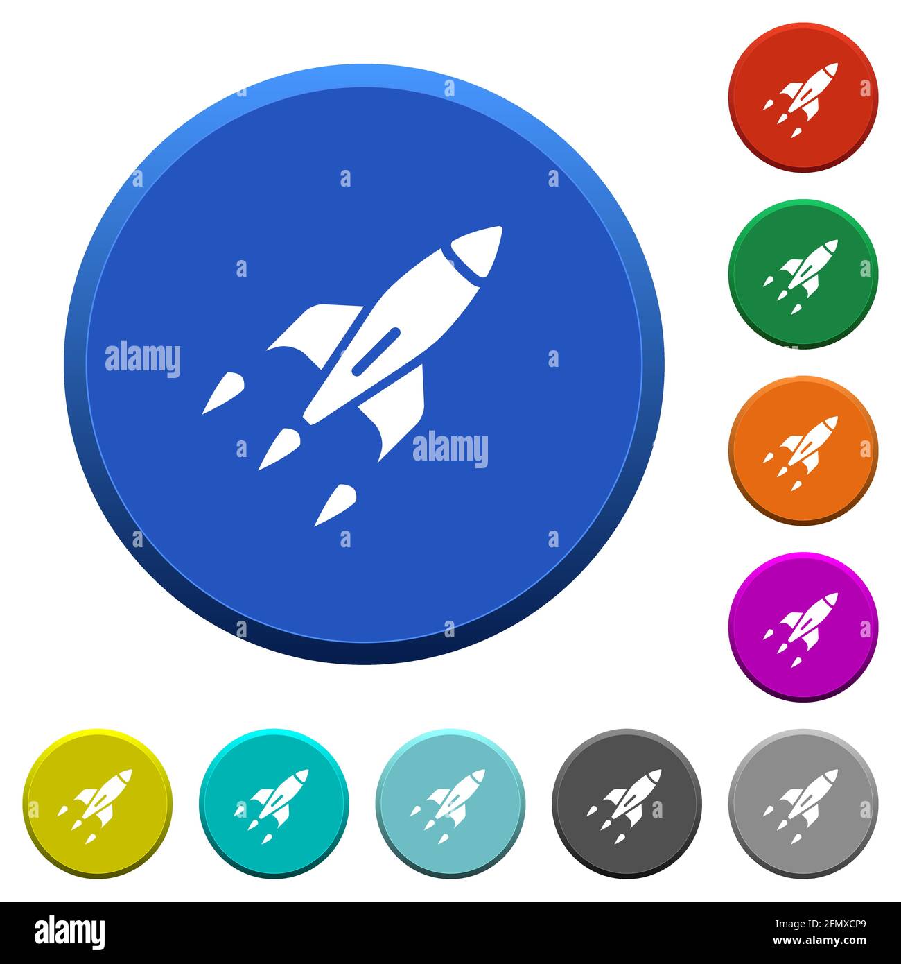 Rocket round color beveled buttons with smooth surfaces and flat white ...