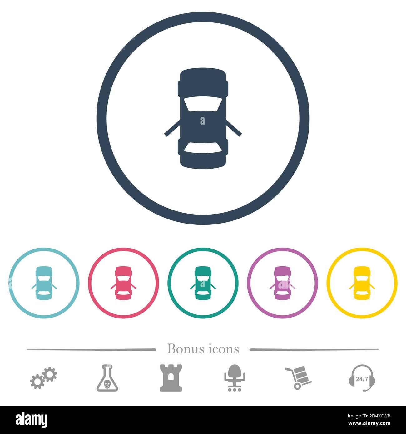 Car open rear doors dashboard indicator flat color icons in round ...