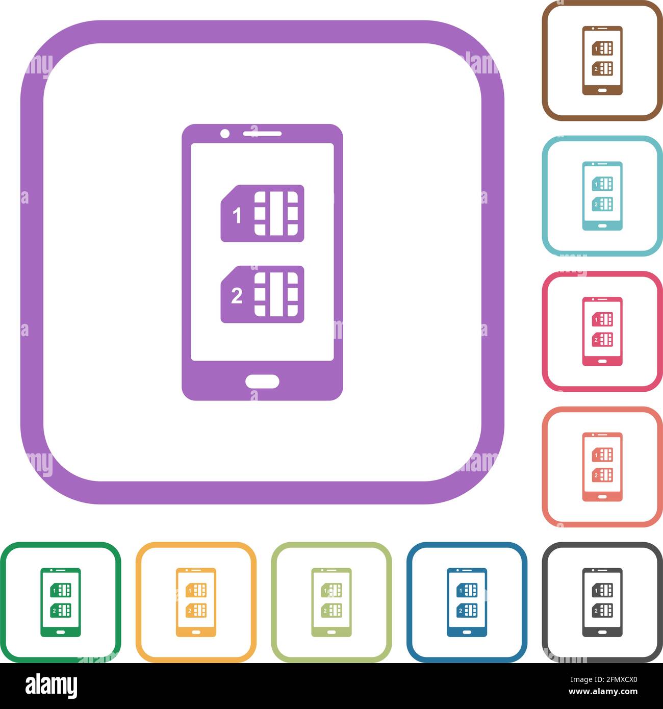 Dual SIM mobile simple icons in color rounded square frames on white background Stock Vector ...