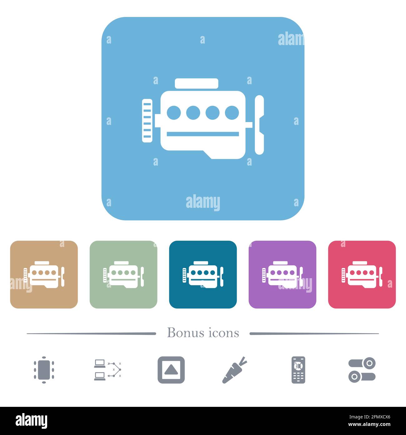 Engine symbol white flat icons on color rounded square backgrounds. 6 ...