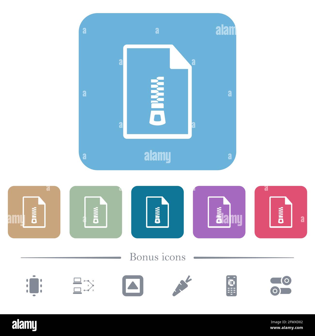 Compressed document white flat icons on color rounded square backgrounds. 6 bonus icons included ...