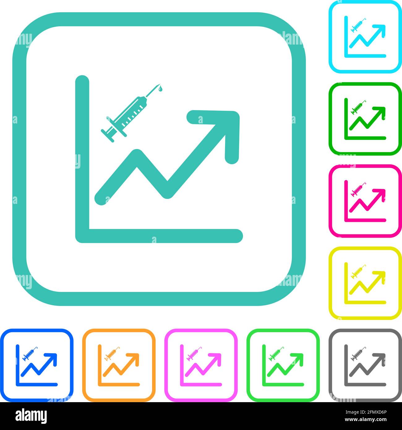 Rising vaccination graph vivid colored flat icons in curved borders on ...