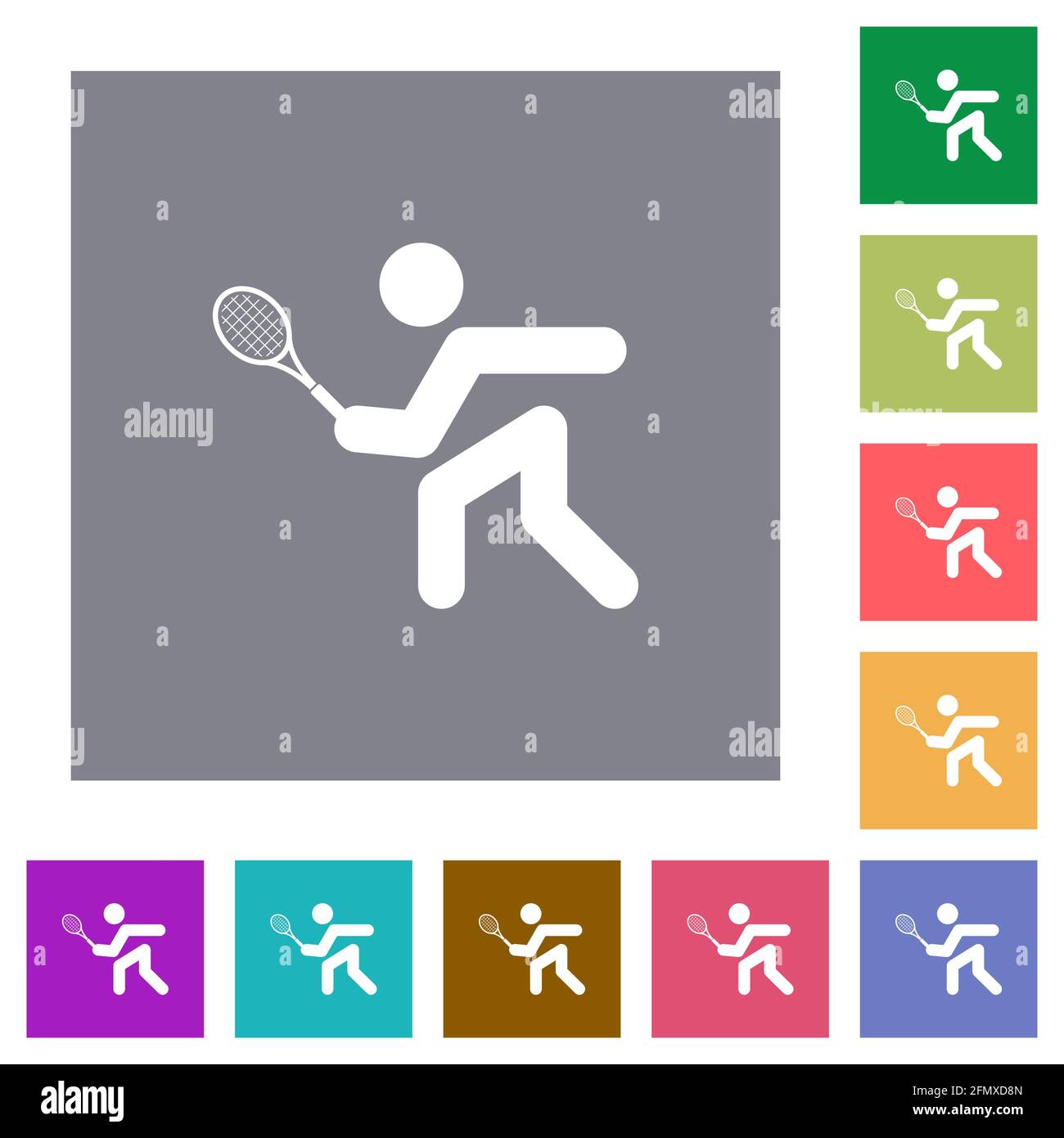 Tennis player flat icons on simple color square backgrounds Stock ...