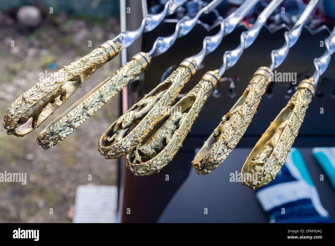 Original skewers on the grill in the spring Stock Photo - Alamy