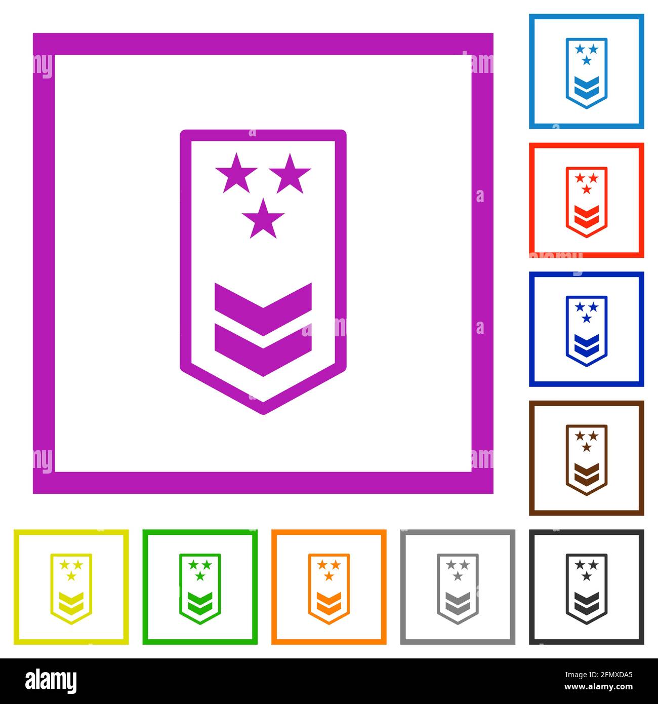 Military insignia with two chevrons and three stars flat color icons in ...