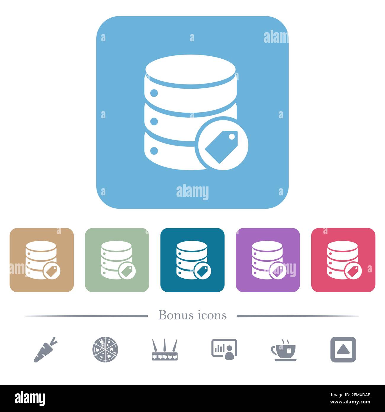 Database tag white flat icons on color rounded square backgrounds. 6 bonus icons included Stock ...