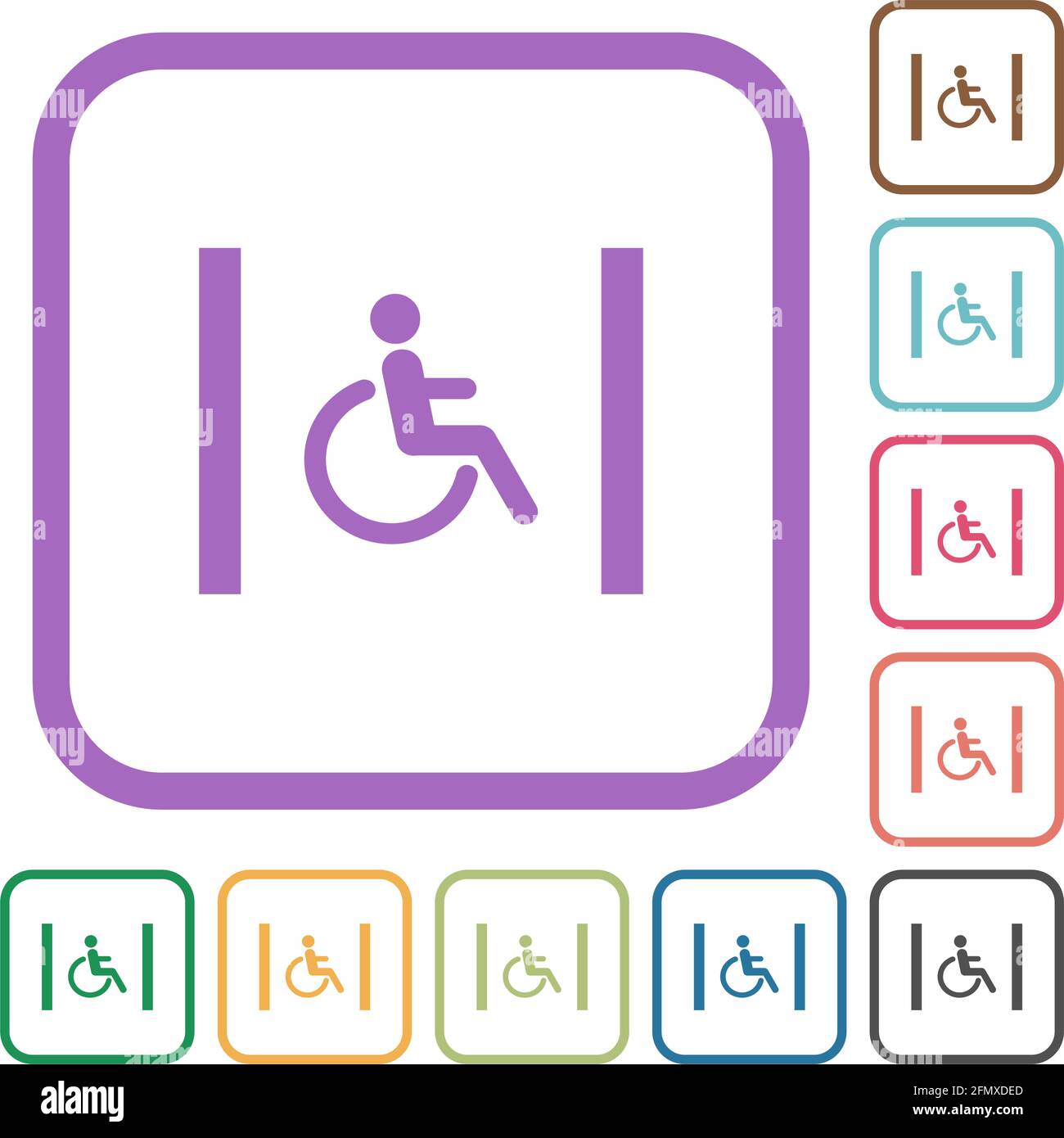 Handicapped parking simple icons in color rounded square frames on white background Stock Vector ...