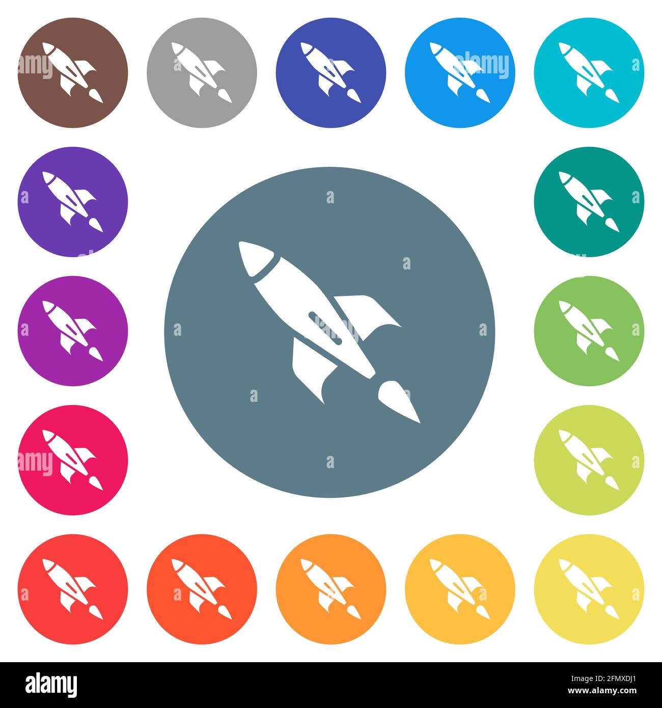 Rocket flat white icons on round color backgrounds. 17 background color ...