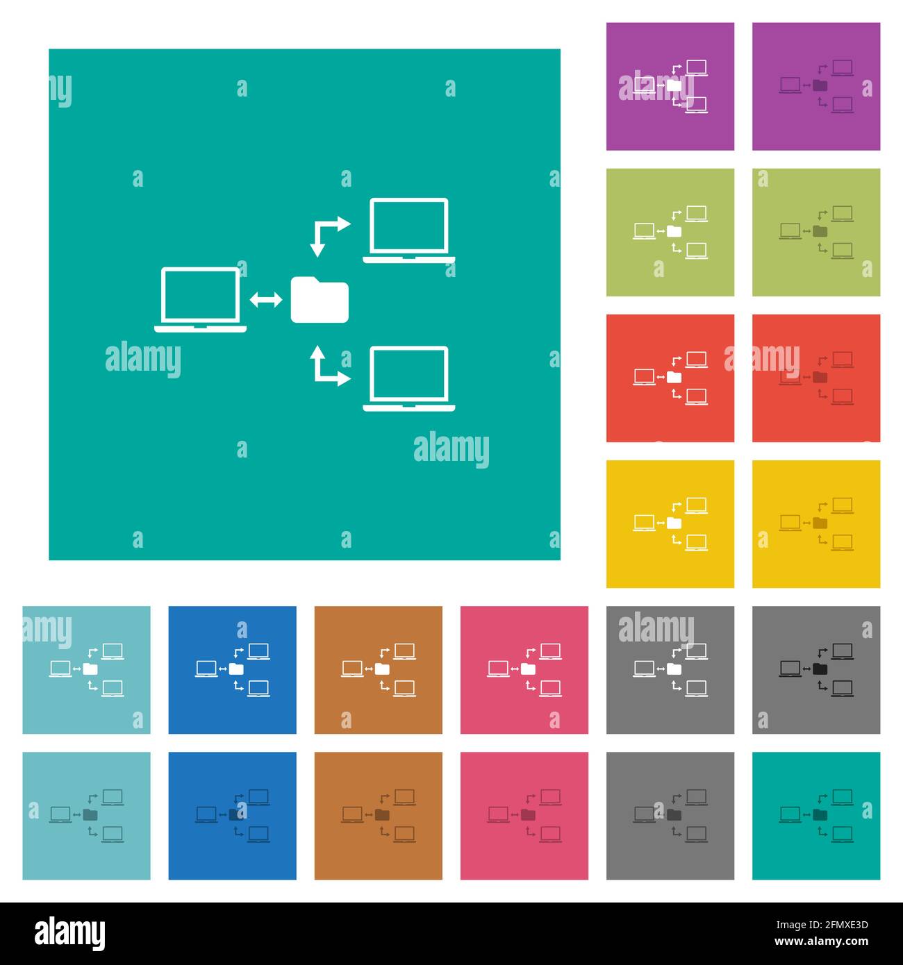 Network file system multi colored flat icons on plain square ...