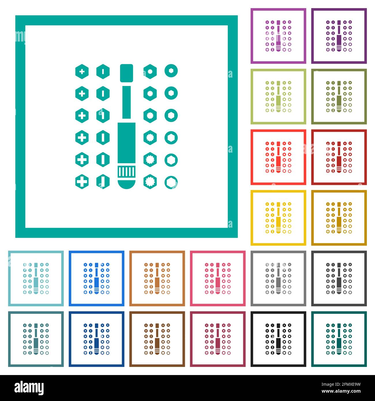 Set of screwdriver bits flat color icons in circle shape outlines. 12 ...