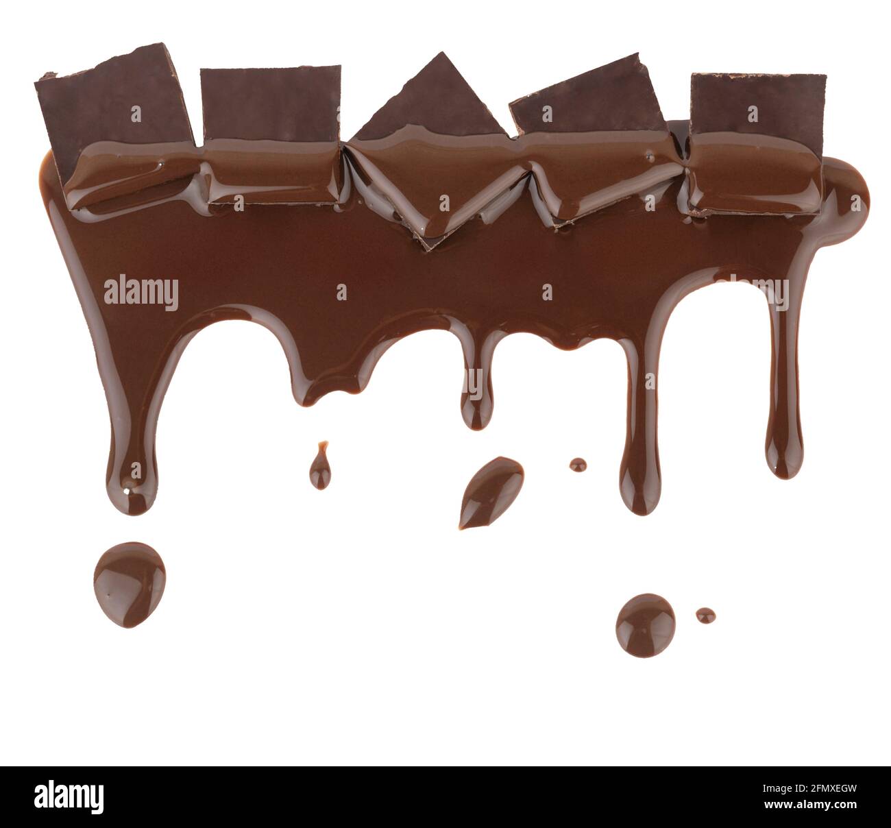 Hot melted chocolate dripping from bars on white background Stock Photo ...