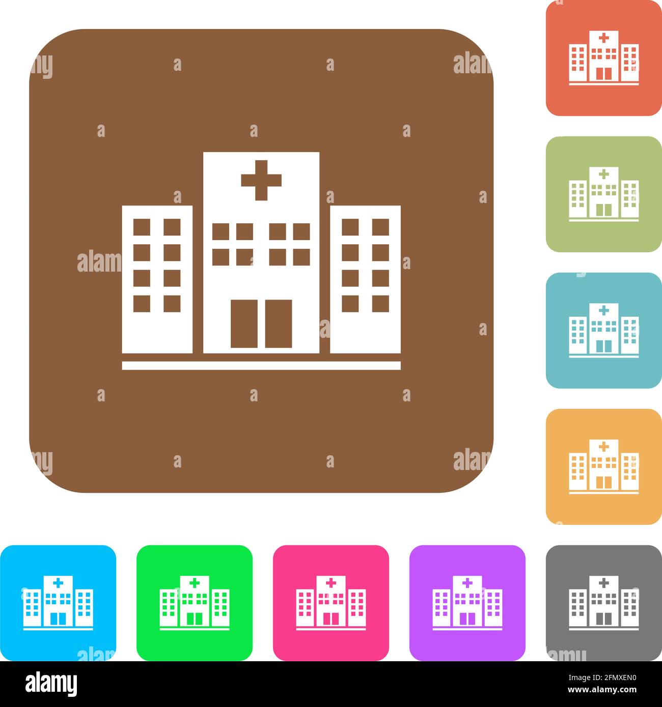 Hospital flat icons on rounded square vivid color backgrounds Stock ...