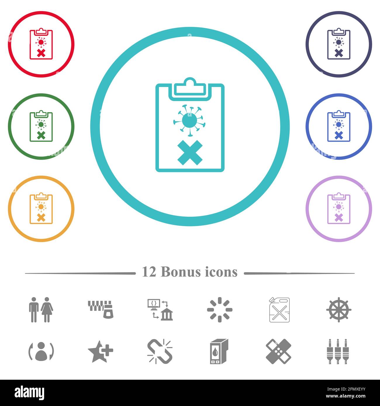 Covid test failed flat color icons in circle shape outlines. 12 bonus ...