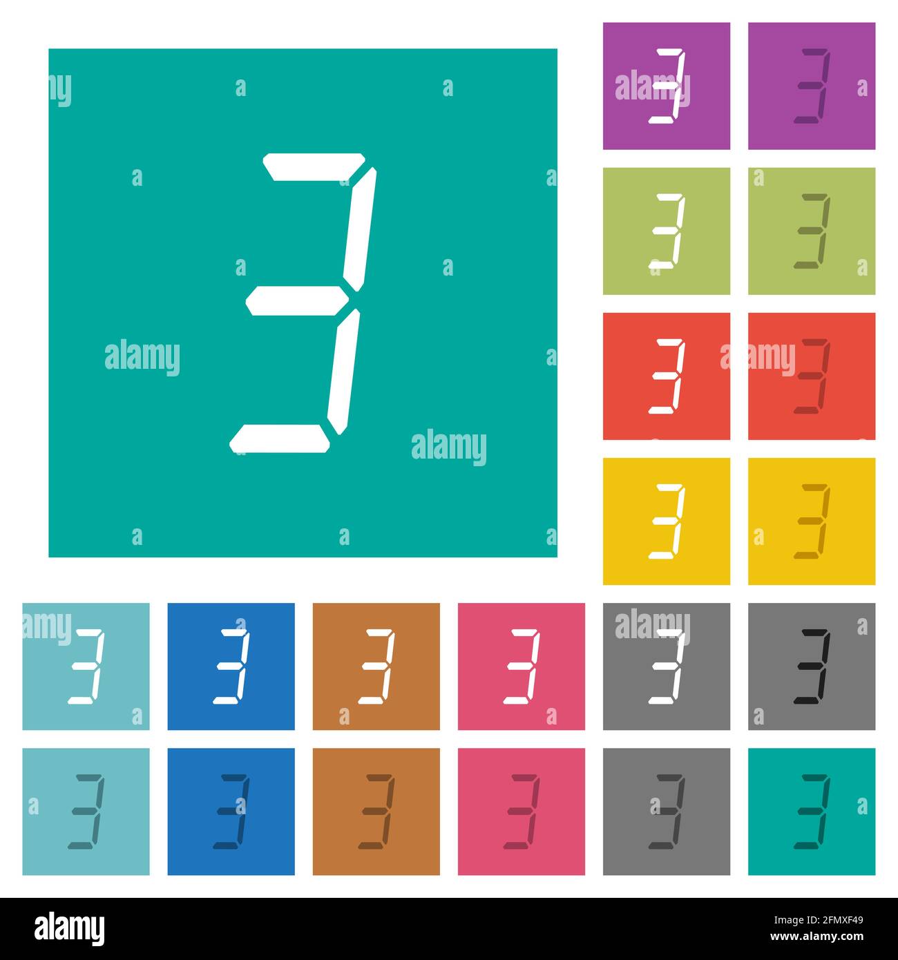 digital number three of seven segment type multi colored flat icons on ...