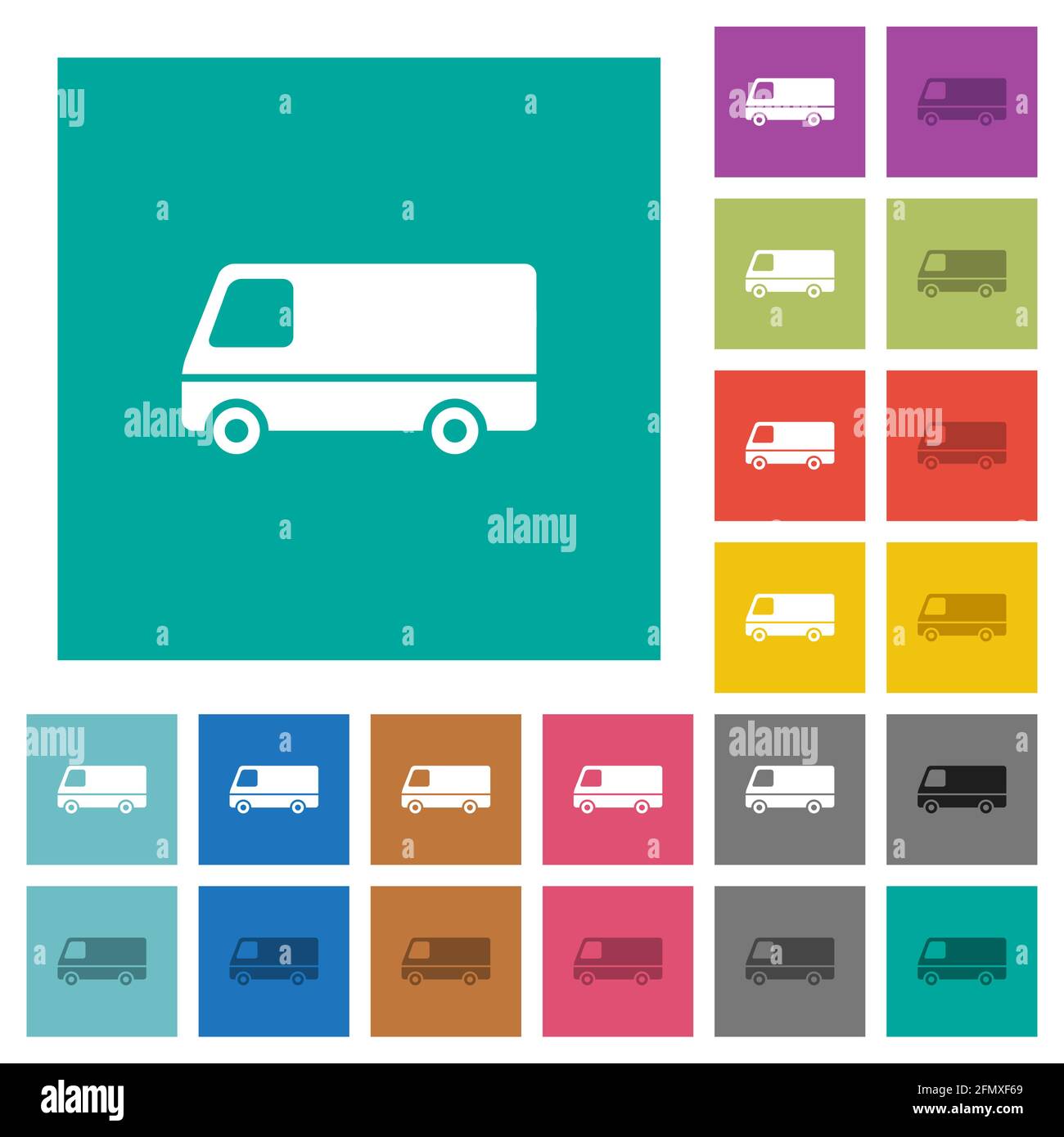 Van side view multi colored flat icons on plain square backgrounds ...