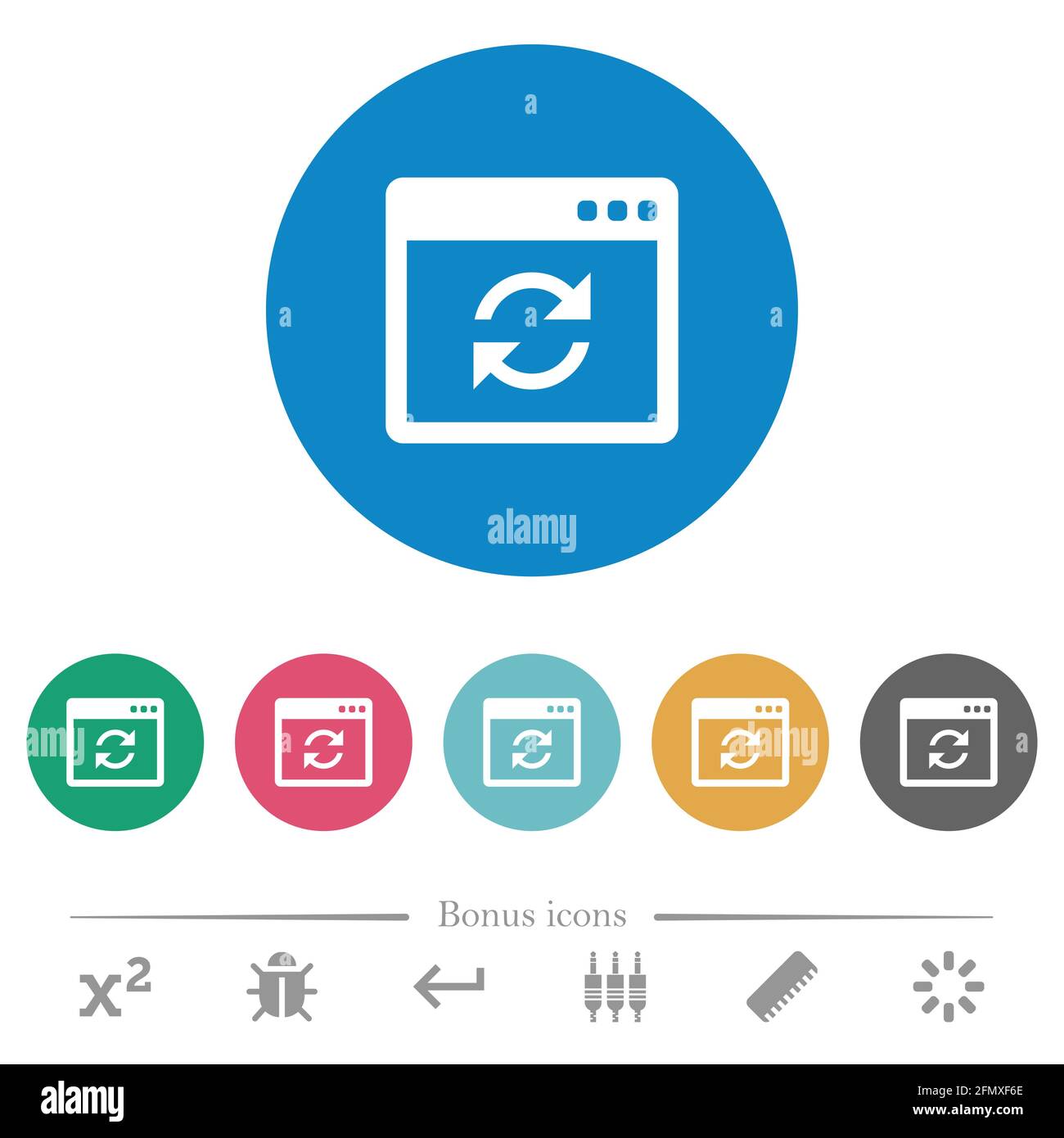 Application Syncronize Flat White Icons On Round Color Backgrounds 6 Bonus Icons Included Stock