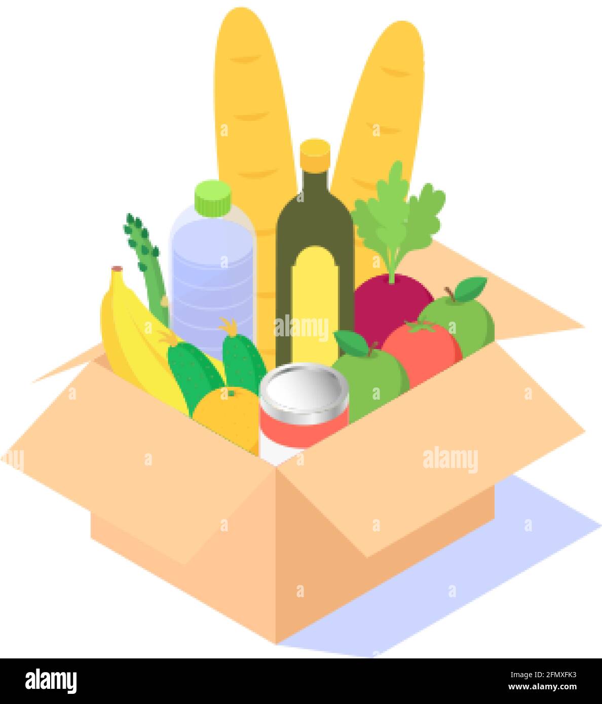 Isolated grocery set in a box on a white background. Vector isometric ...