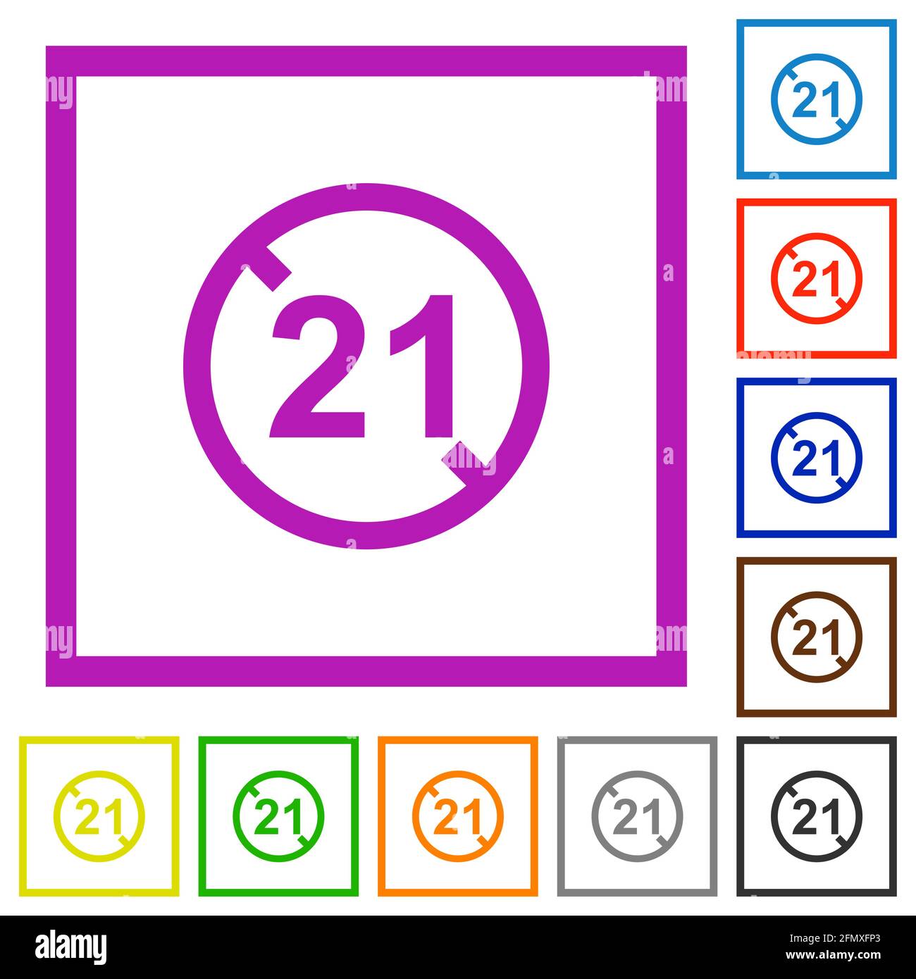 Not allowed under 21 flat color icons in square frames on white ...