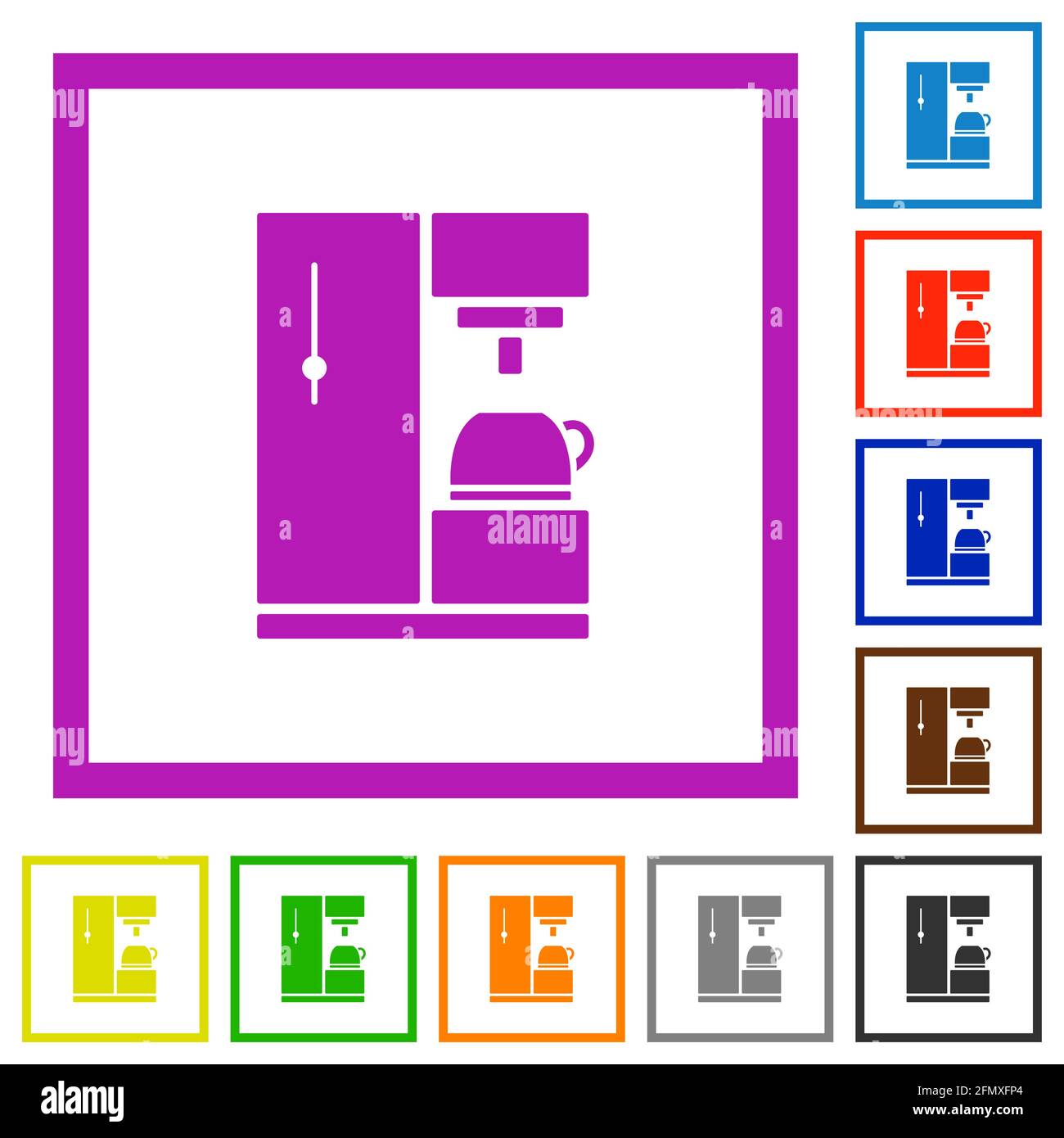 Coffee machine flat color icons in square frames on white background ...