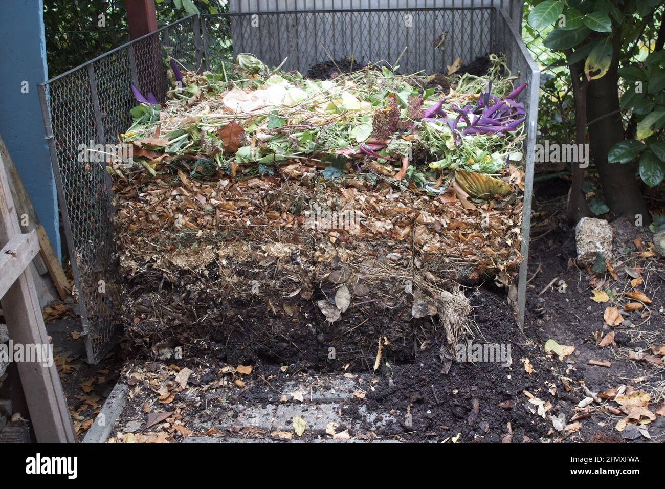 Closeup shot of the process of compost in the garden at different ...