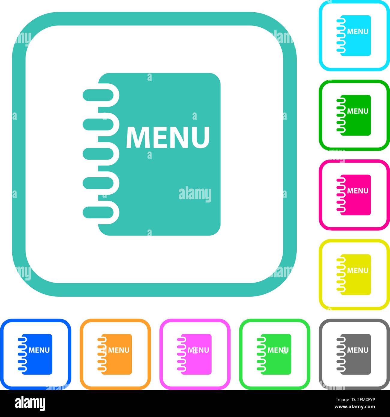 Menu vivid colored flat icons in curved borders on white background ...