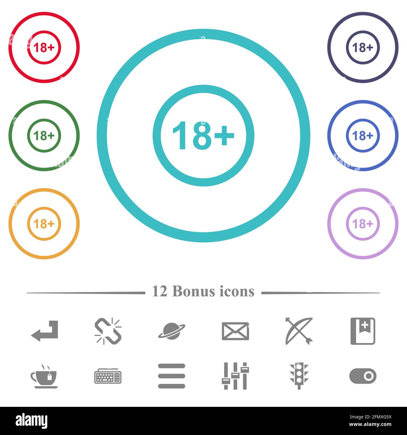 Allowed above 18 years only flat color icons in circle shape outlines ...