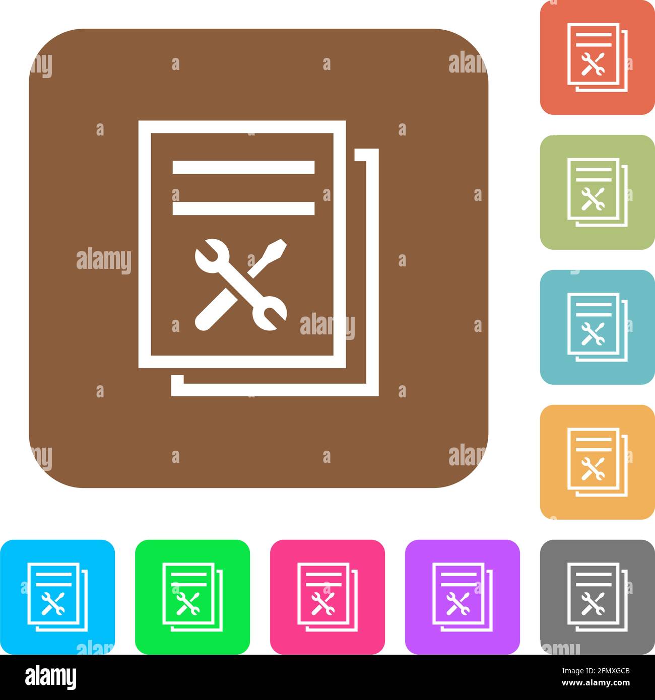 User guide with wrench and screwdriver flat icons on rounded square ...