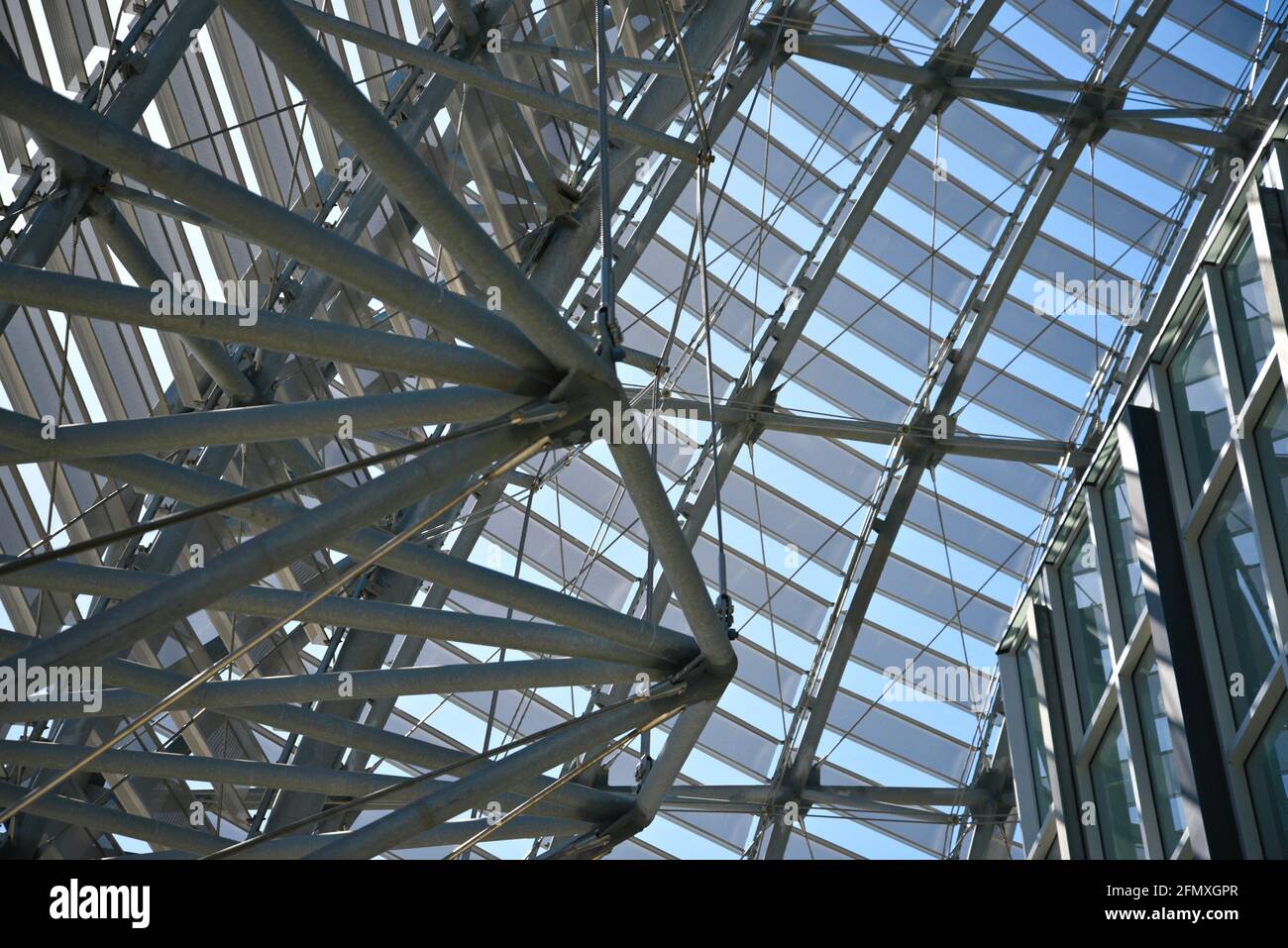 Architectural detail of the San Diego Library steel-and-mesh lattice ...