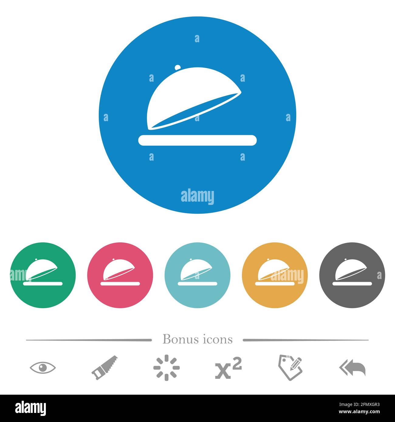 Open food tray flat white icons on round color backgrounds. 6 bonus ...
