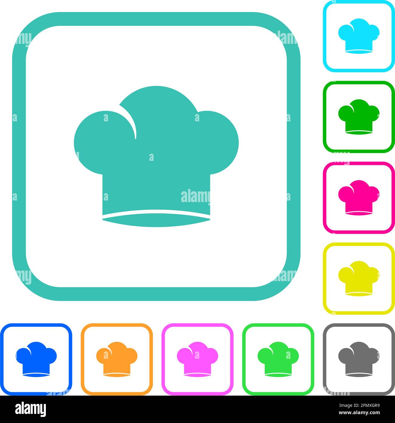 Chef hat vivid colored flat icons in curved borders on white background ...