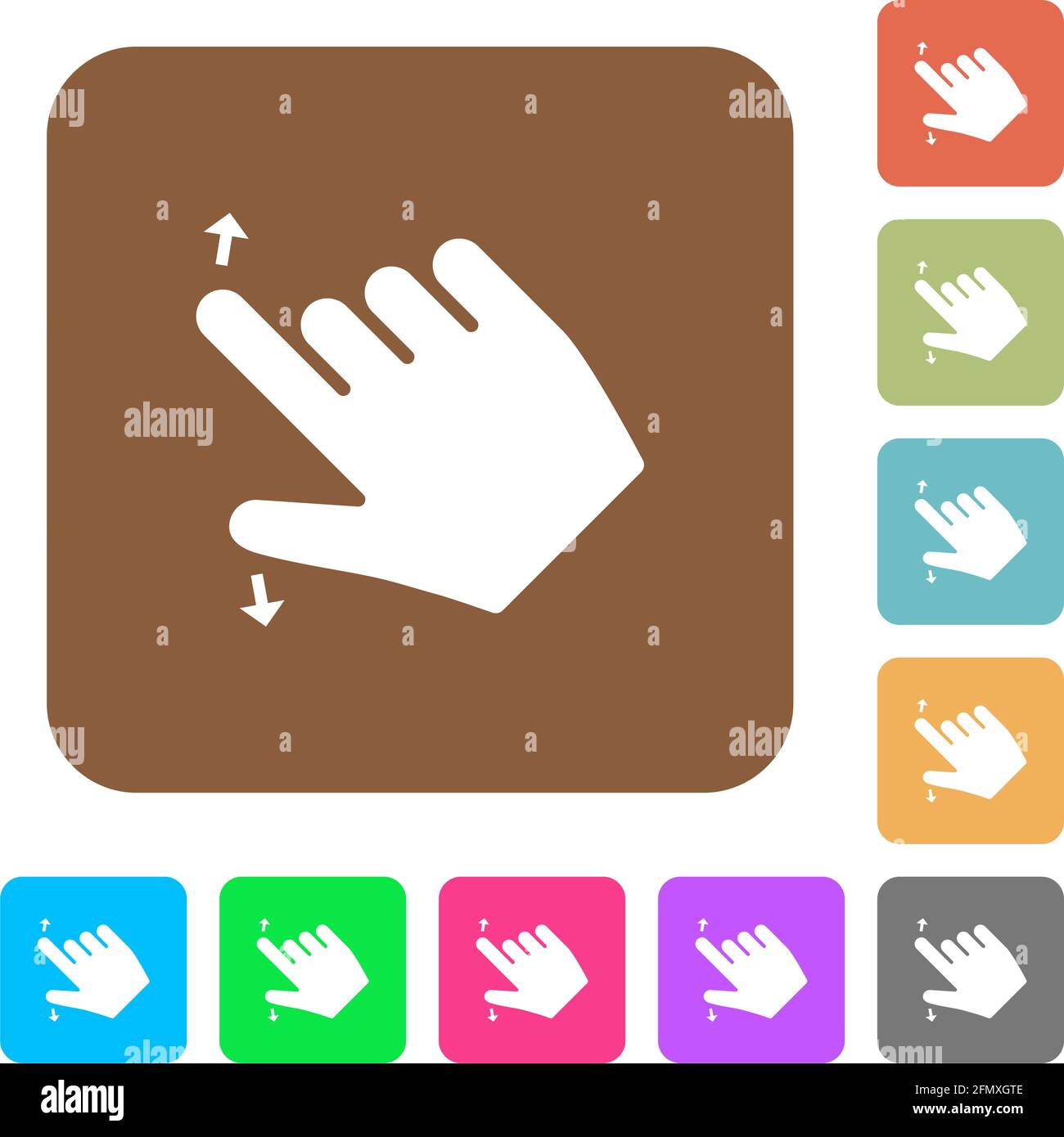 Right handed pinch open gesture flat icons on rounded square vivid ...