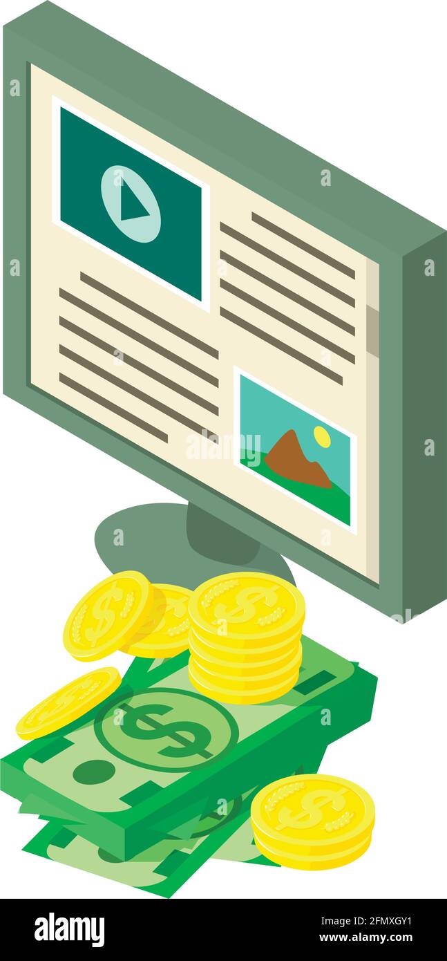 Content monetization icon. Isometric illustration of content ...