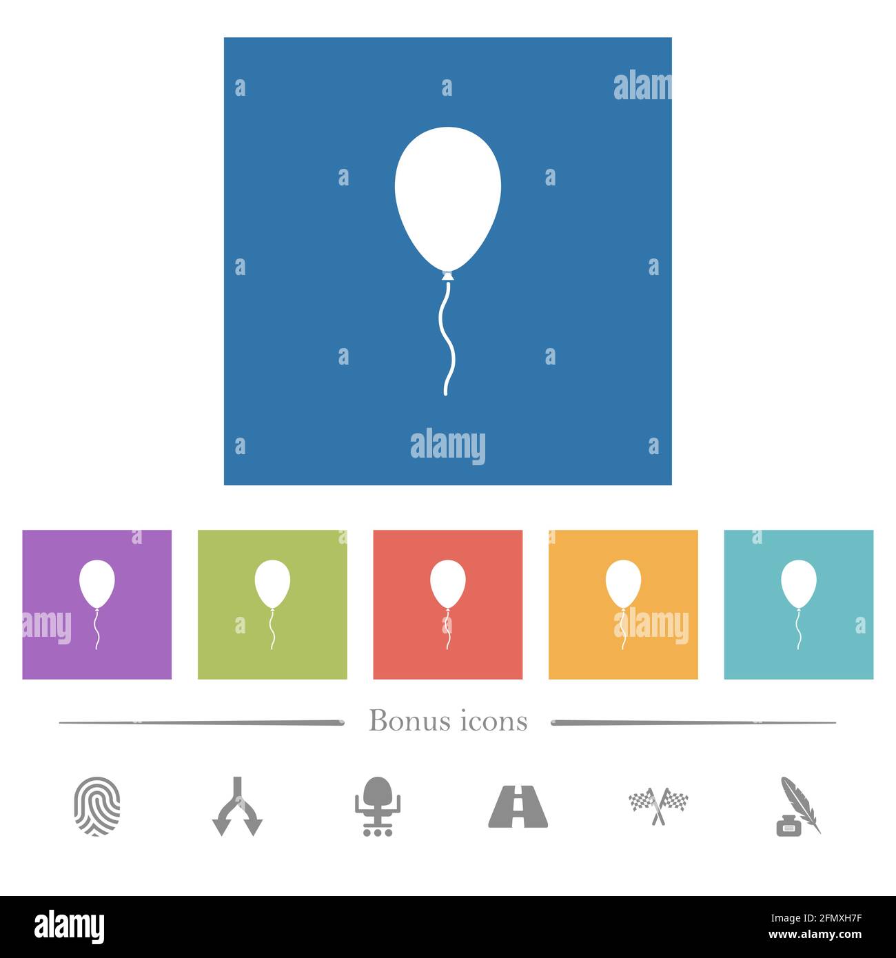 Single balloon flat white icons in square backgrounds. 6 bonus icons ...