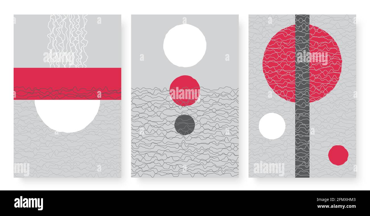 Abstract red grey shape and hand drawn scribbles pattern vector ...